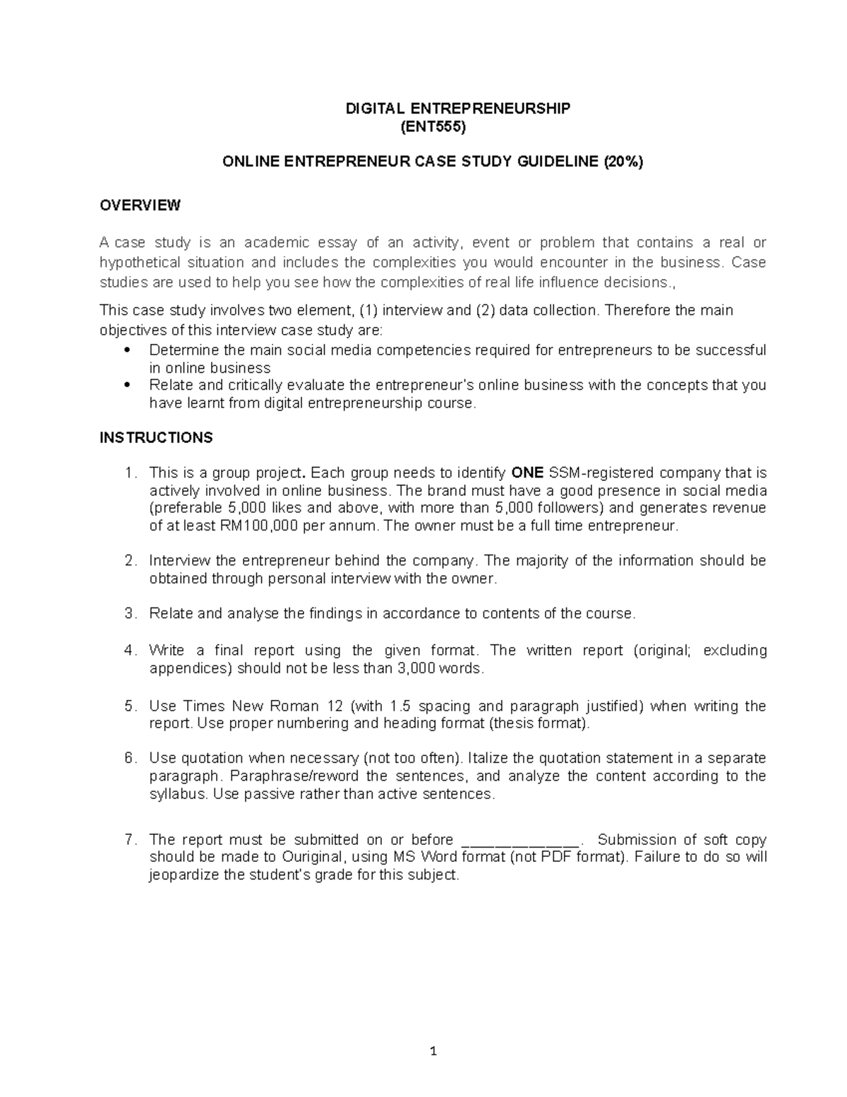 ENT555 Case Study Guidelines MIH 2023 - Group Project - DIGITAL ...