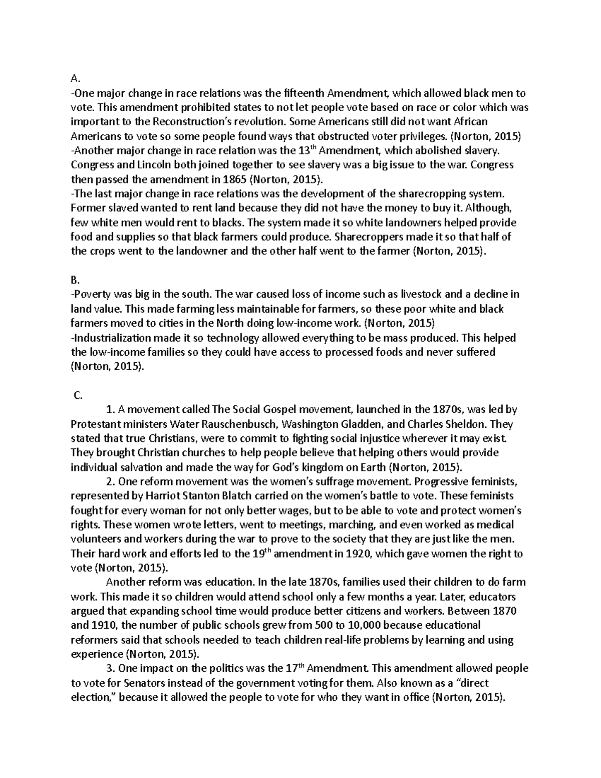 Task 3- history - Task 3 assignment for the class. - A. -One major ...