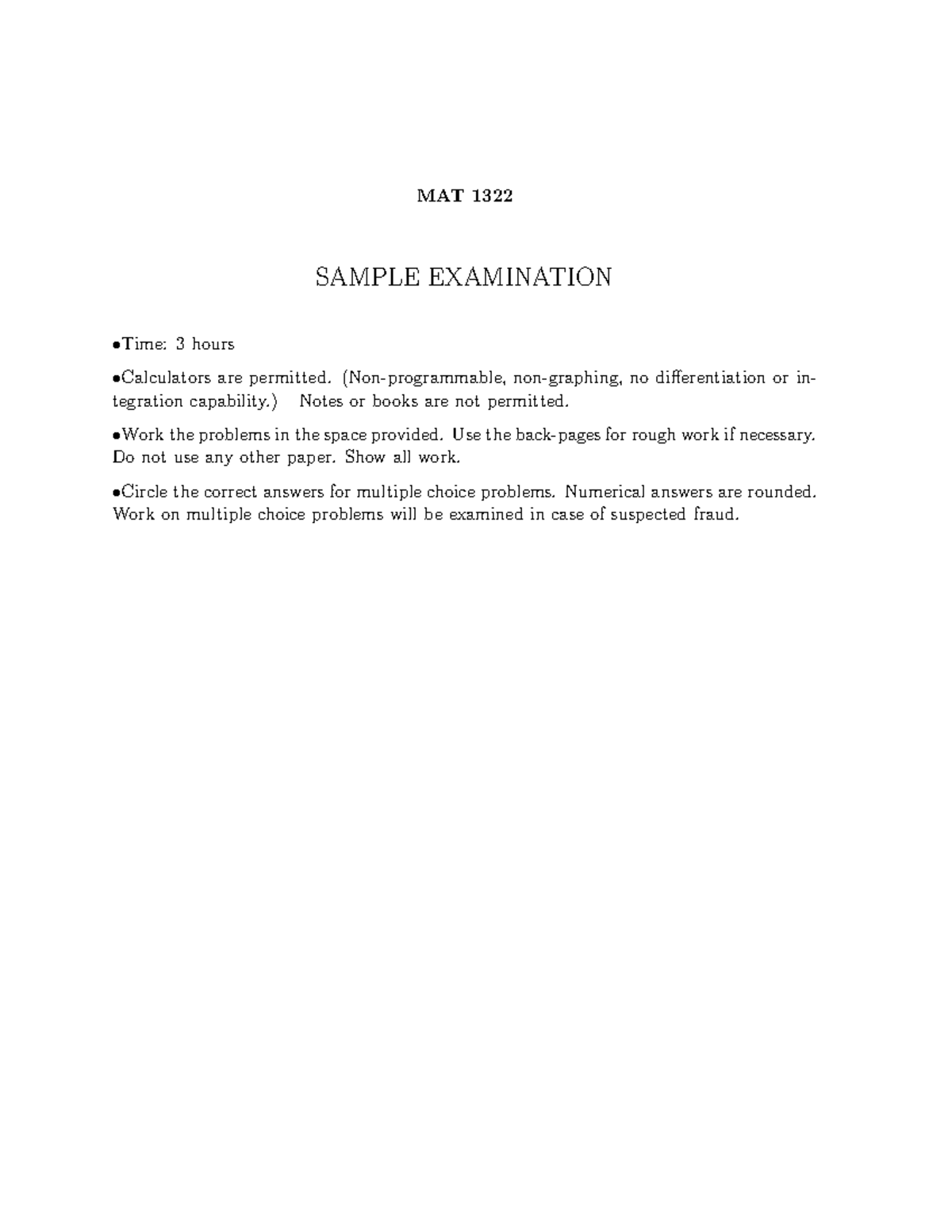 Sample Exam(1322) - exam - MAT 1322 SAMPLE EXAMINATION Time: 3 hours ...