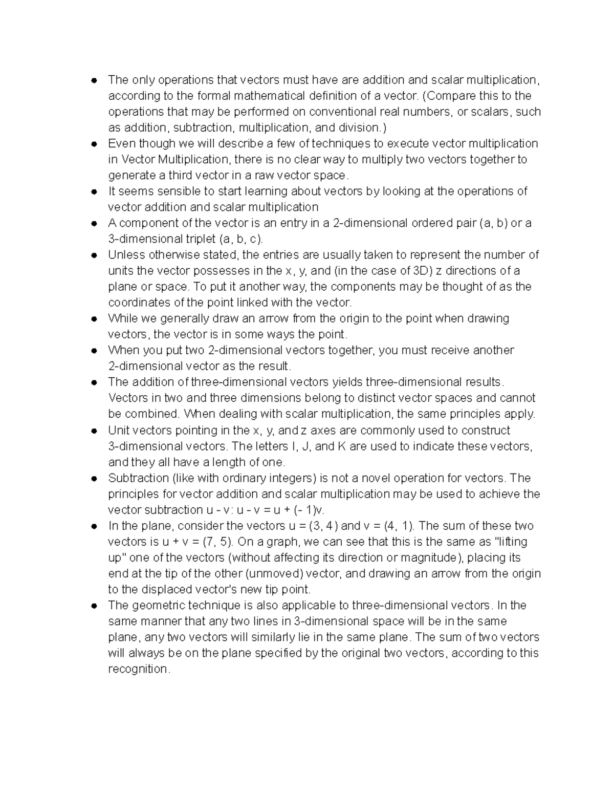 Vector Addition - notes - The only operations that vectors must have ...