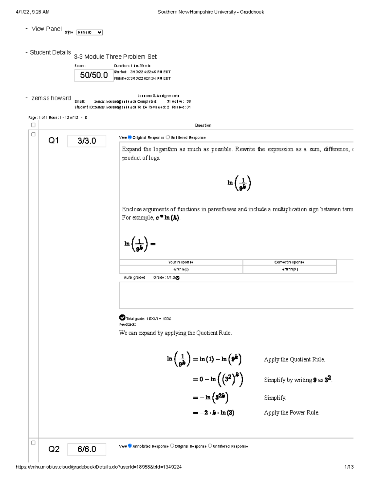 MAT 140 3-3 Module Three Problem Set Gradebook - Page: 1 of 1 Rows: 1 ...