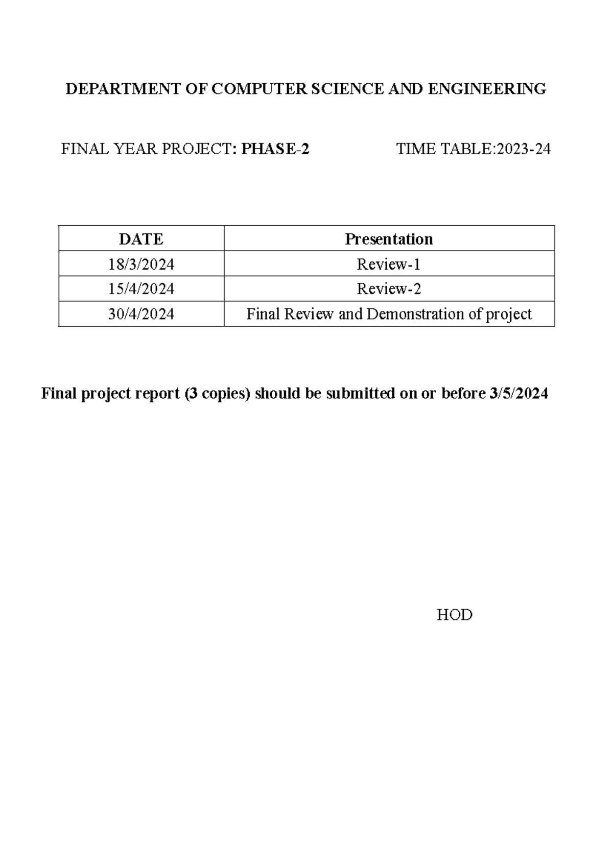 Project timetable - Bachelor of Engineering - DEPARTMENT OF COMPUTER ...