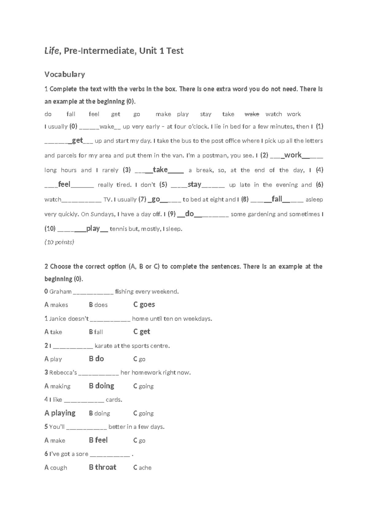 TANC 1 CKY ÔN TẬP - asdf - Life, Pre-Intermediate, Unit 1 Test ...