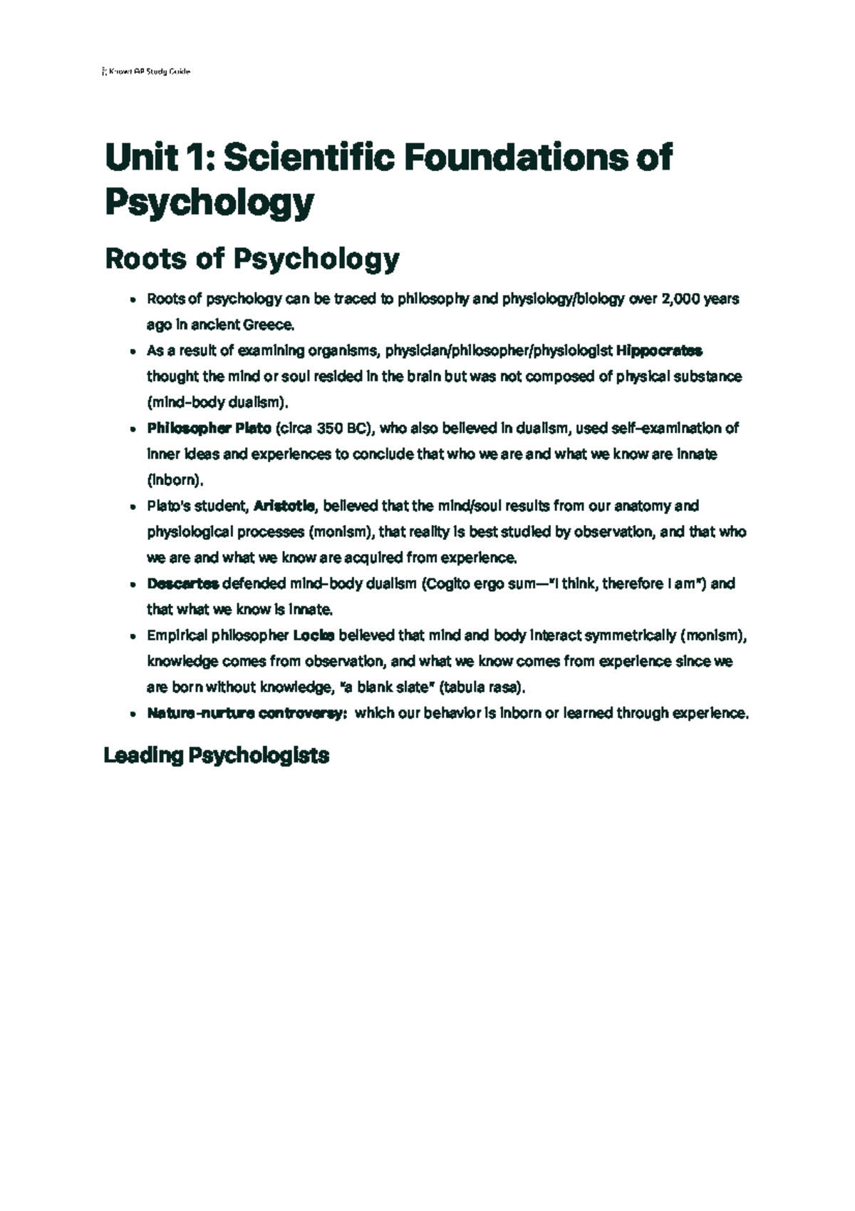 Unit 1 Scientific Foundations of Psychology Notes Knowt - Unit 1 ...