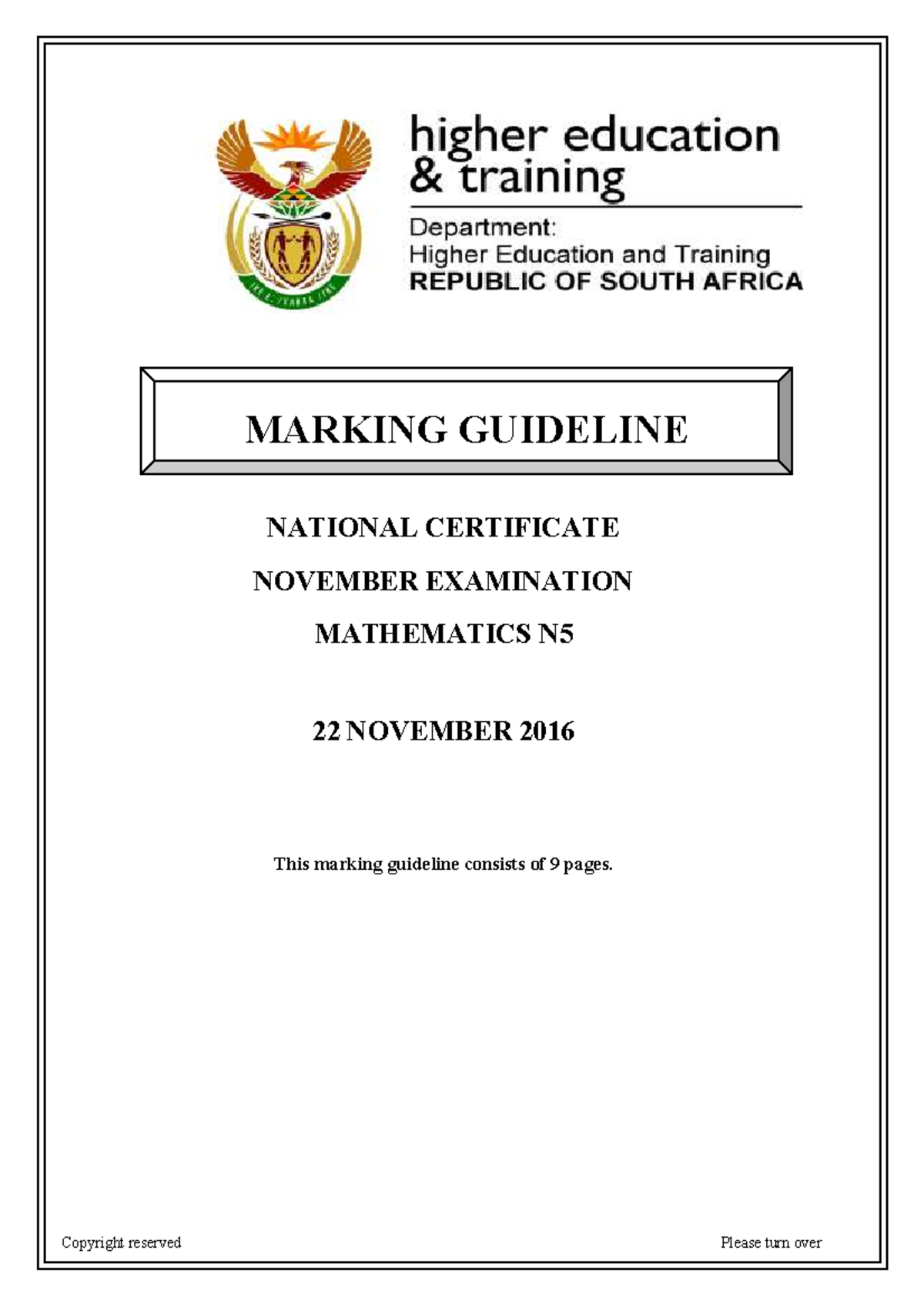 N5 Mathematics November 2016 Memorandum - NATIONAL CERTIFICATE NOVEMBER ...