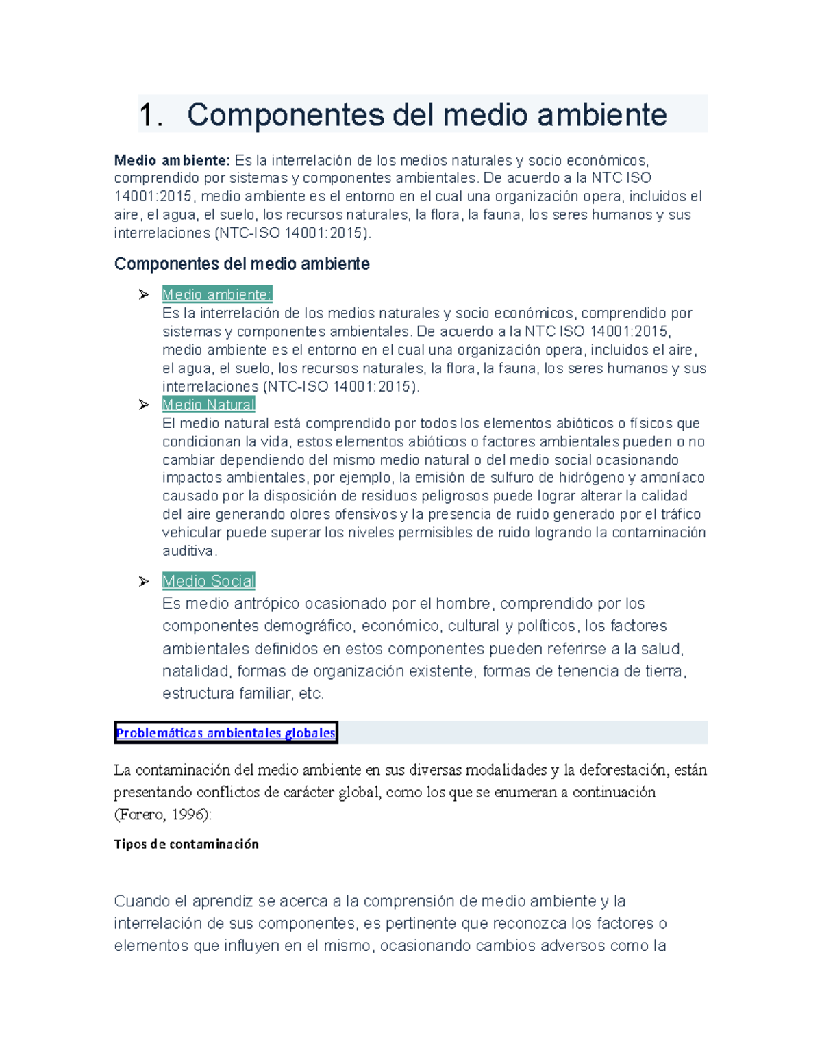 Componentes del medio ambiente - 1. Componentes del medio ambiente ...