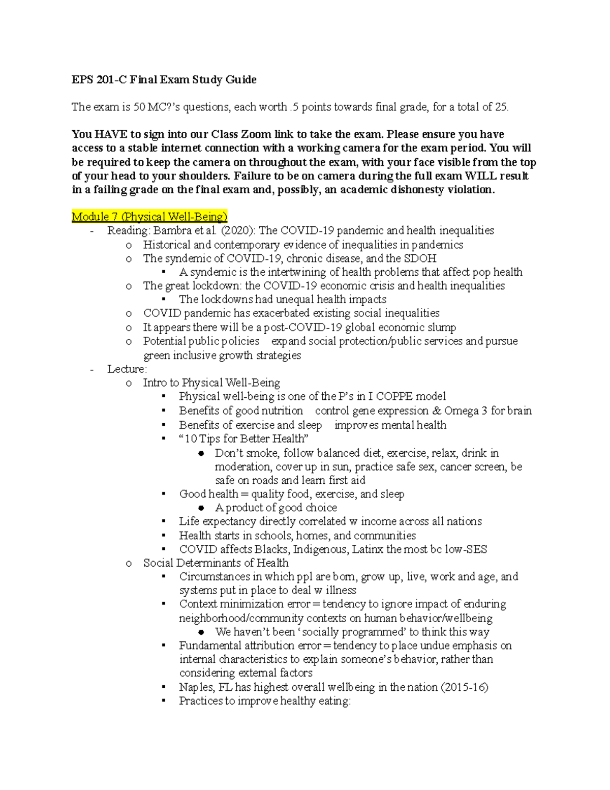 EPS 201 final exam study guide - EPS 201-C Final Exam Study Guide The exam is 50 MC?’s questions ...