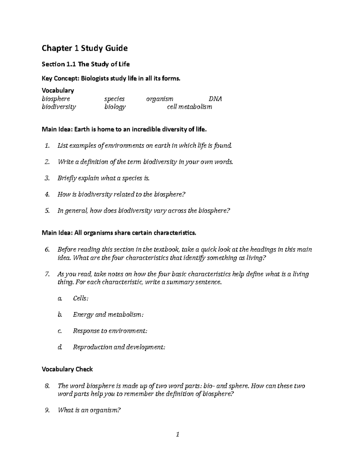 Sci21B Les1 Study Guide - Chapter 1 Study Guide Section 1 The Study of ...