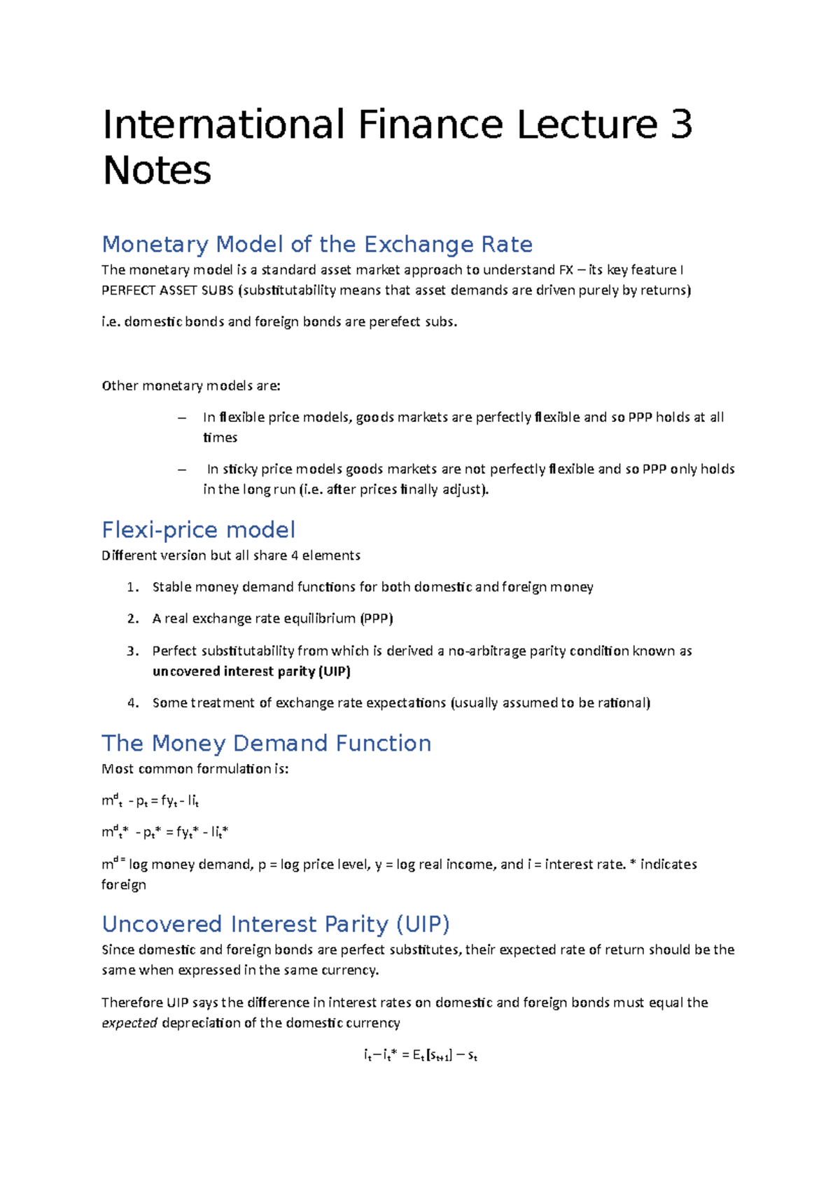 International Finance Lecture 3 Notes - International Finance Lecture 3 ...