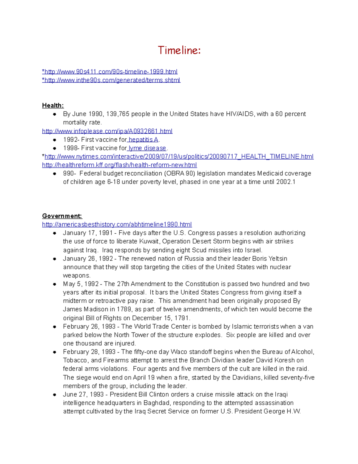 Summary American history 1990-1999 era - Timeline: *90s411/90s-timeline ...