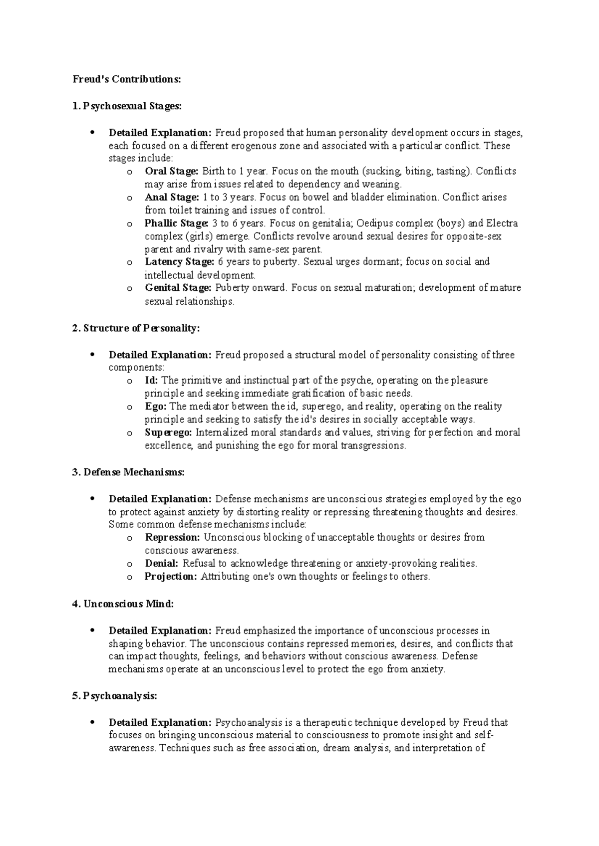 exam prep for 4 example questions - Freud's Contributions: 1 ...