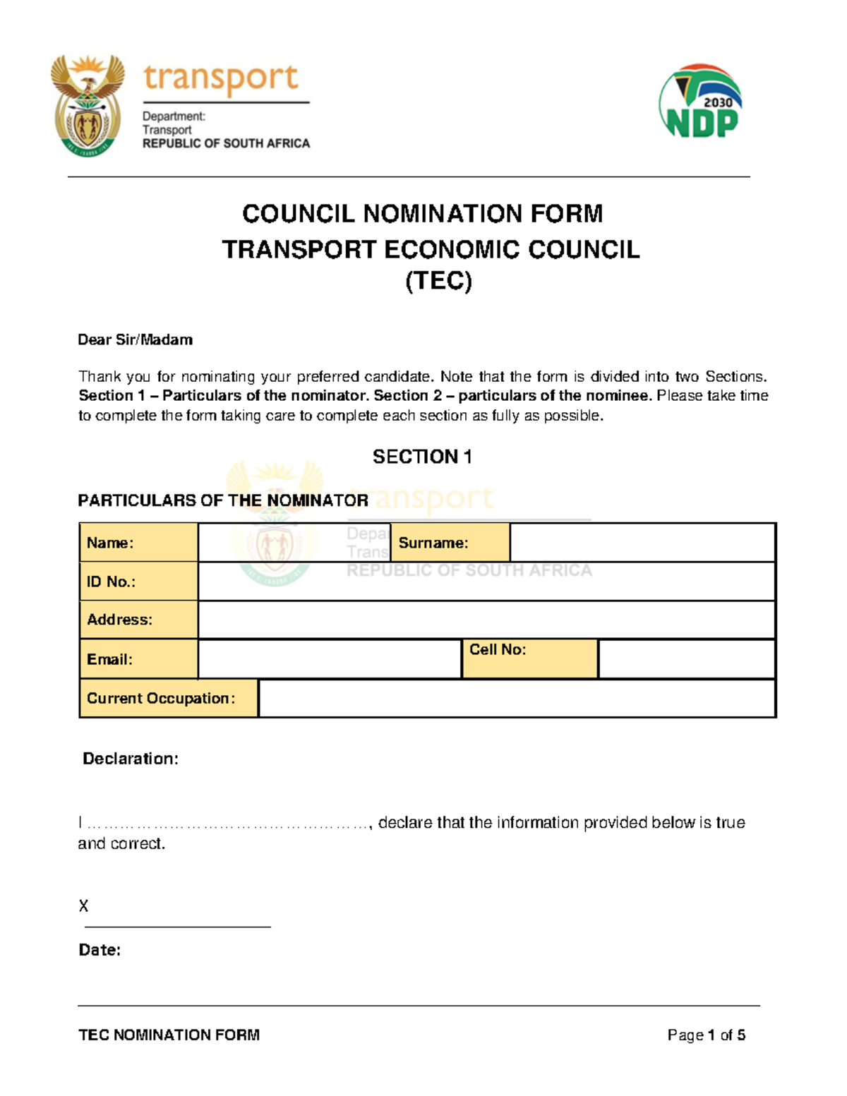 TE Council nomination form - COUNCIL NOMINATION FORM TRANSPORT ECONOMIC ...