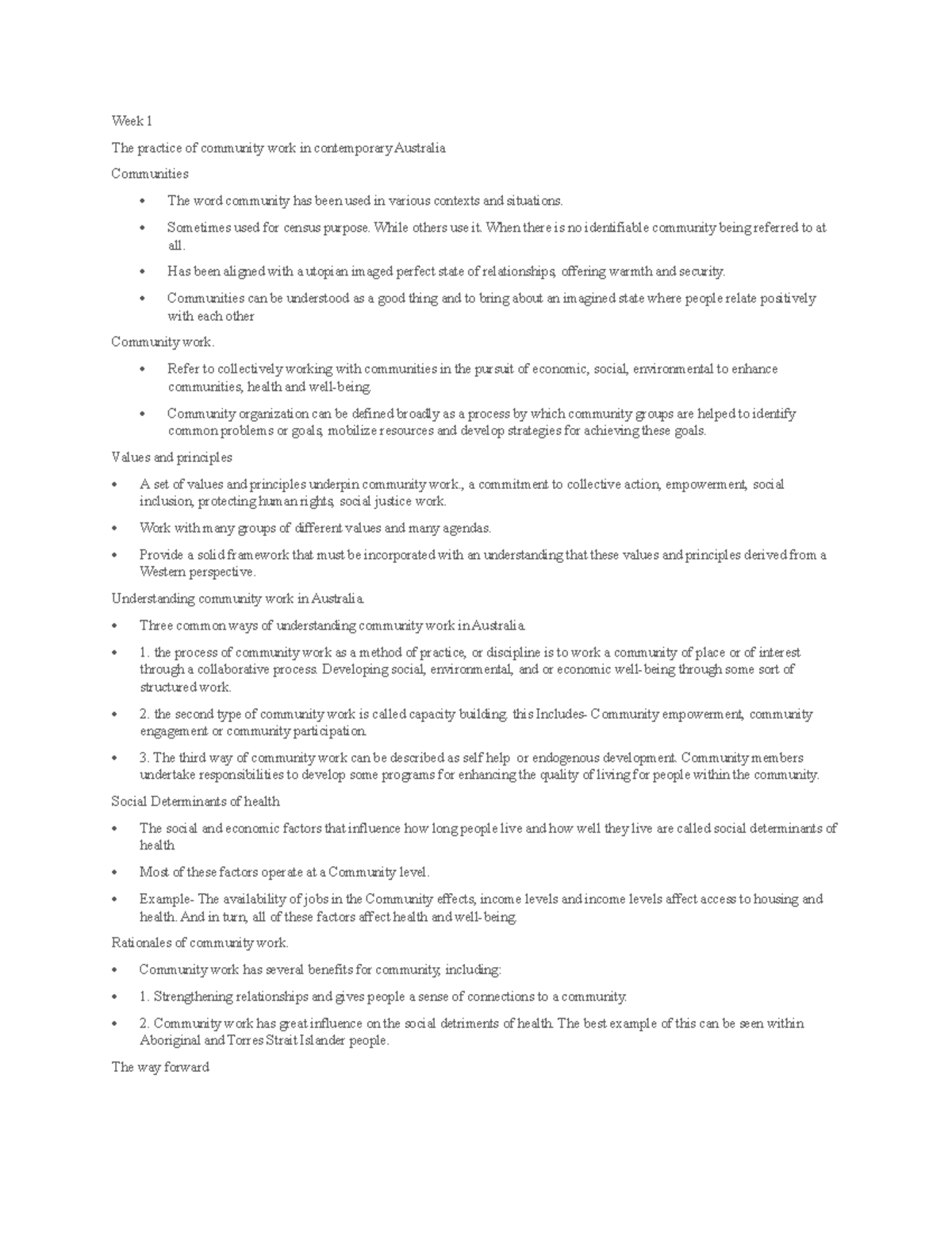 Intro to community work week 1-4 - Week 1 The practice of community ...