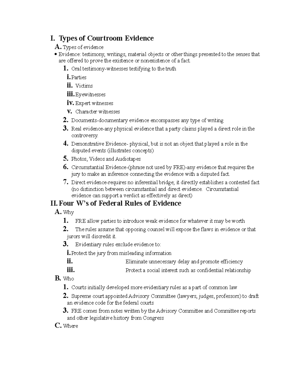 36408187 Evidence Merritt II - I. Types of Courtroom Evidence A. Types ...