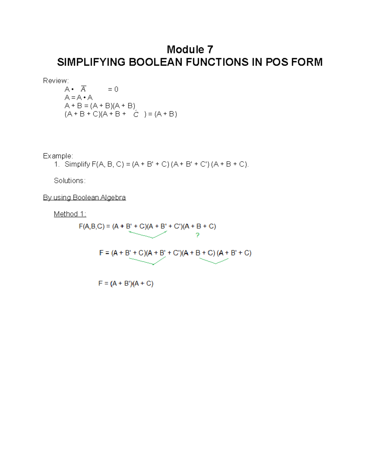 7. simplifying Bolean functions in POS form - Module 7 SIMPLIFYING ...