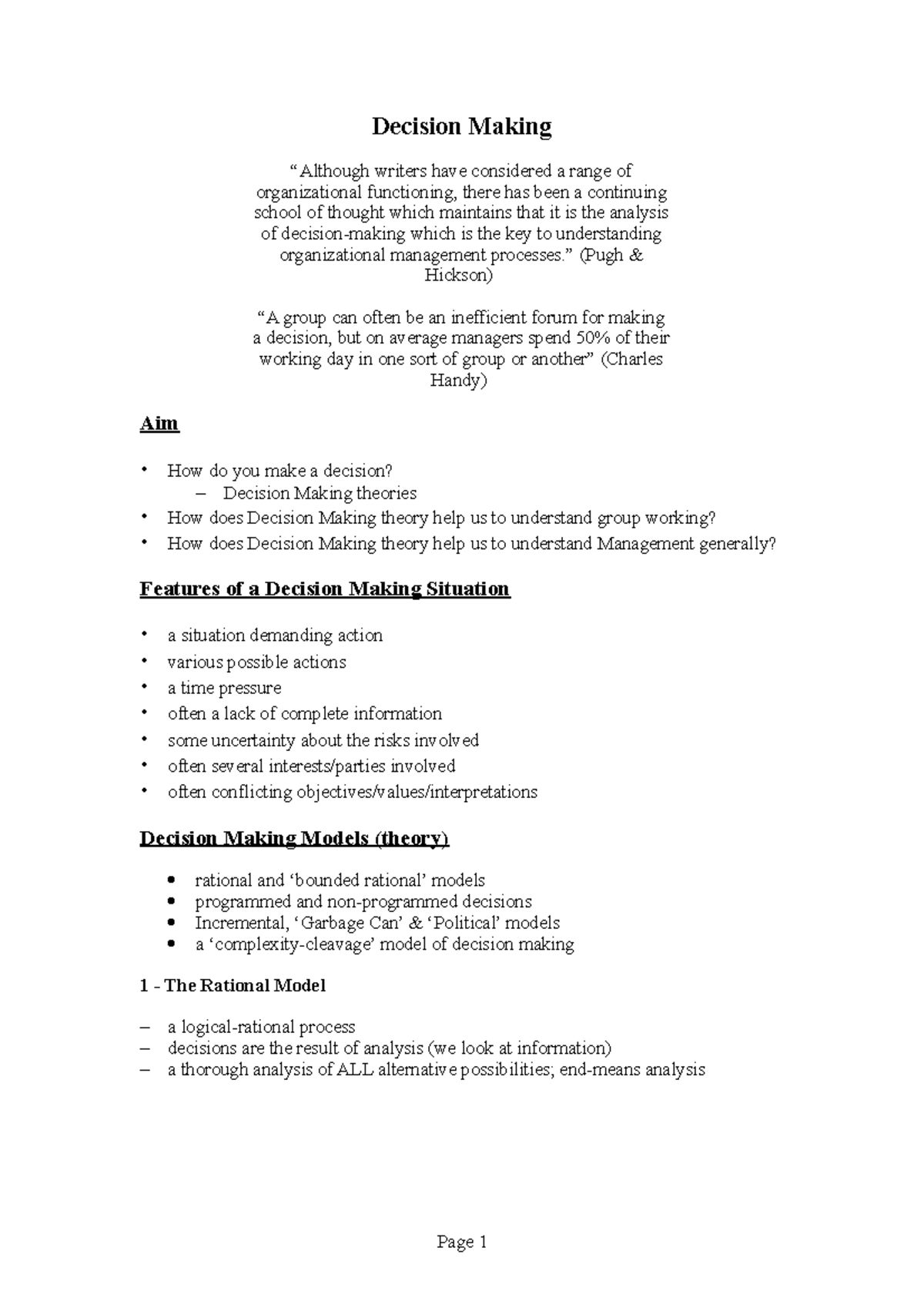 L10 & 11 - decision making (whole) - Decision Making writers have ...