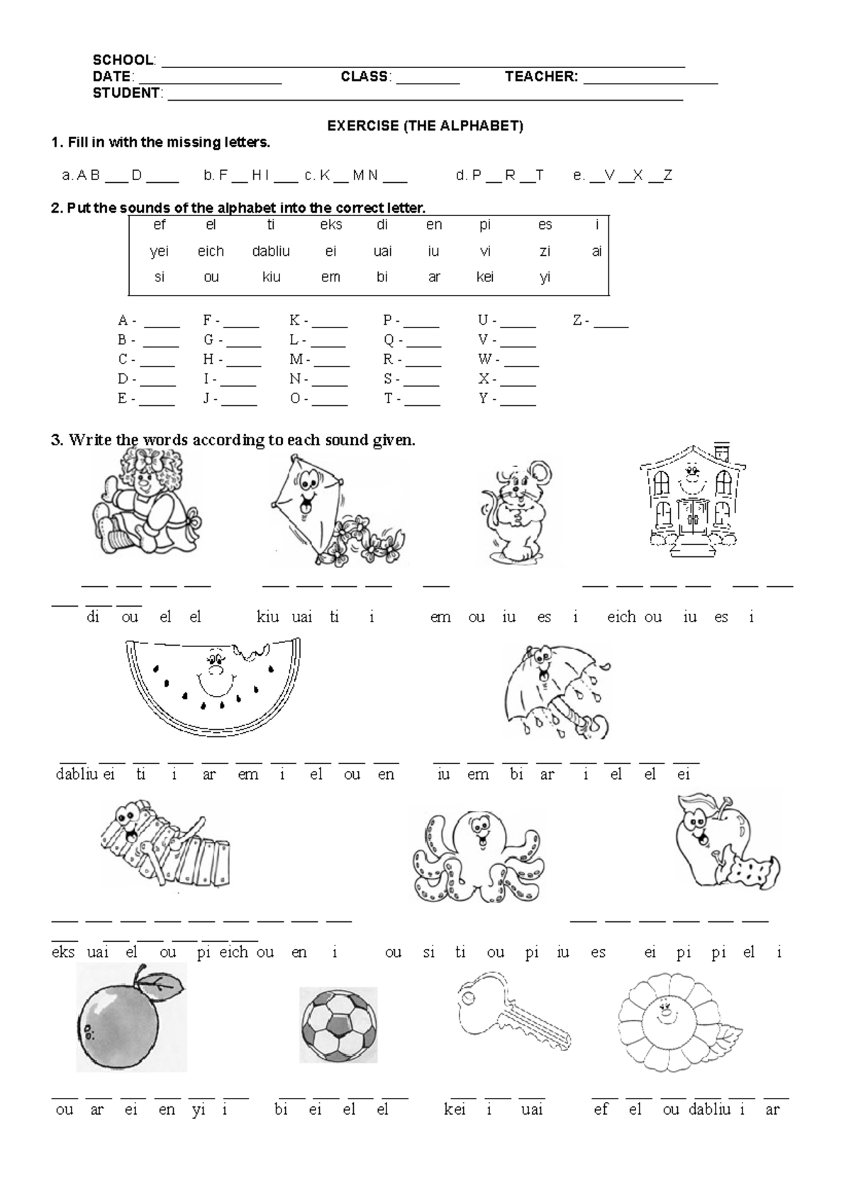 The alphabet exercises - SCHOOL