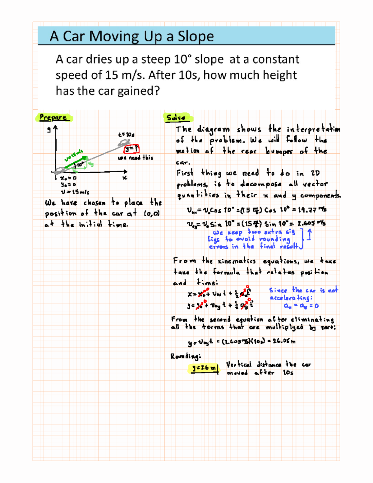 Example Car Up Slope - Practice problems with steps and answer for ...