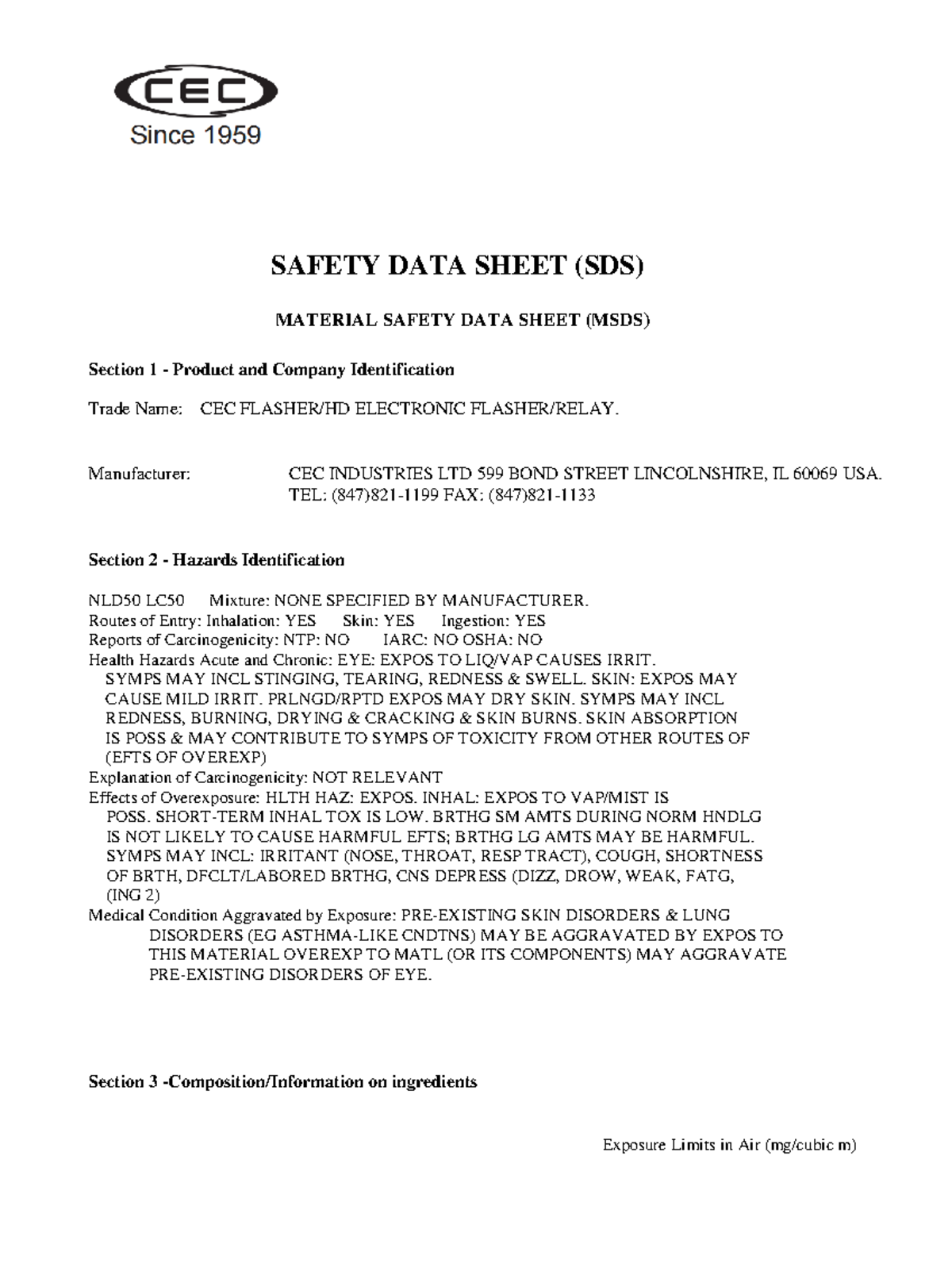 MSDS62 Flasher - Senati - SAFETY DATA SHEET (SDS) MATERIAL SAFETY DATA ...