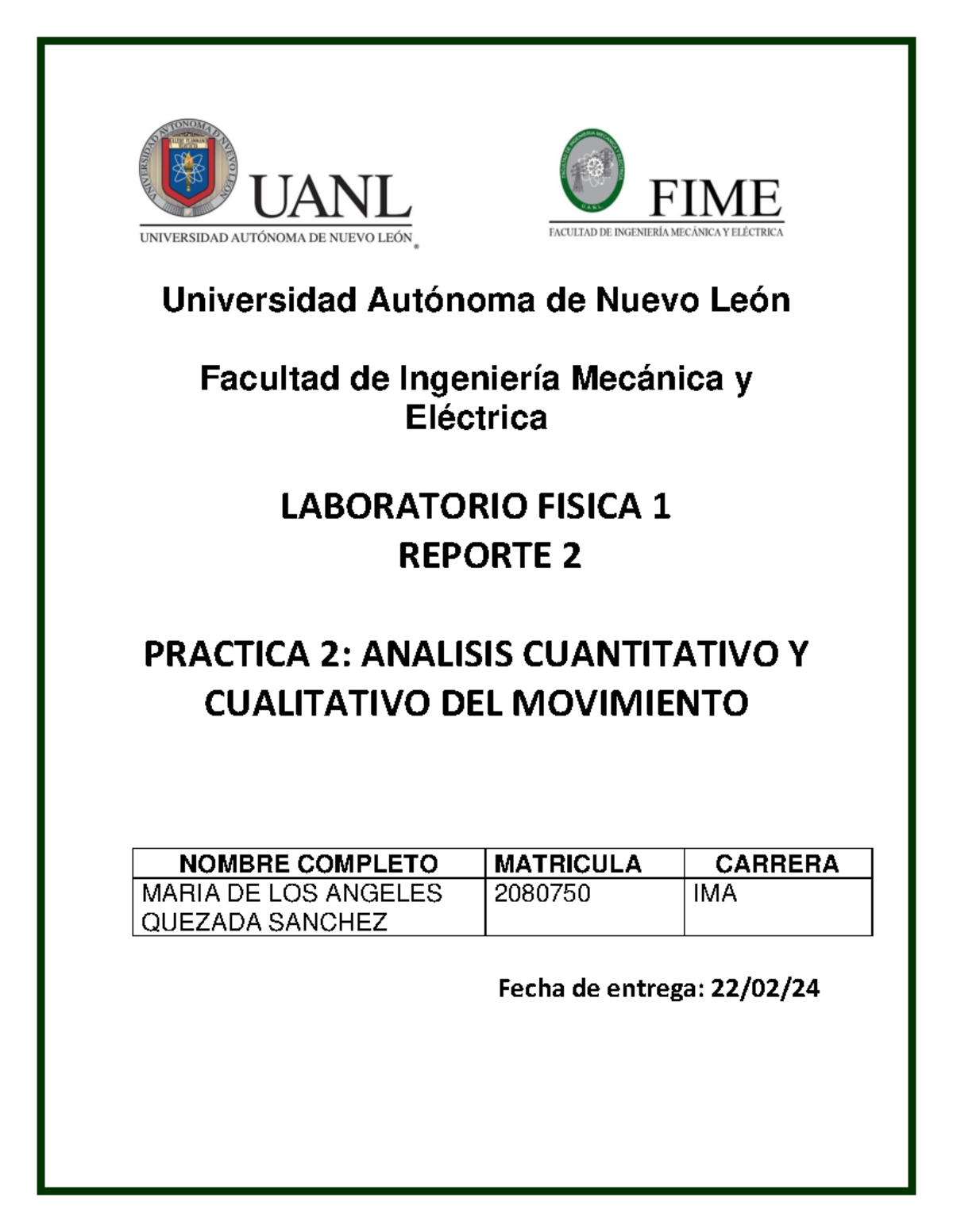 Practica 2 Labfisica 1 Universidad Autónoma De Nuevo León Facultad De