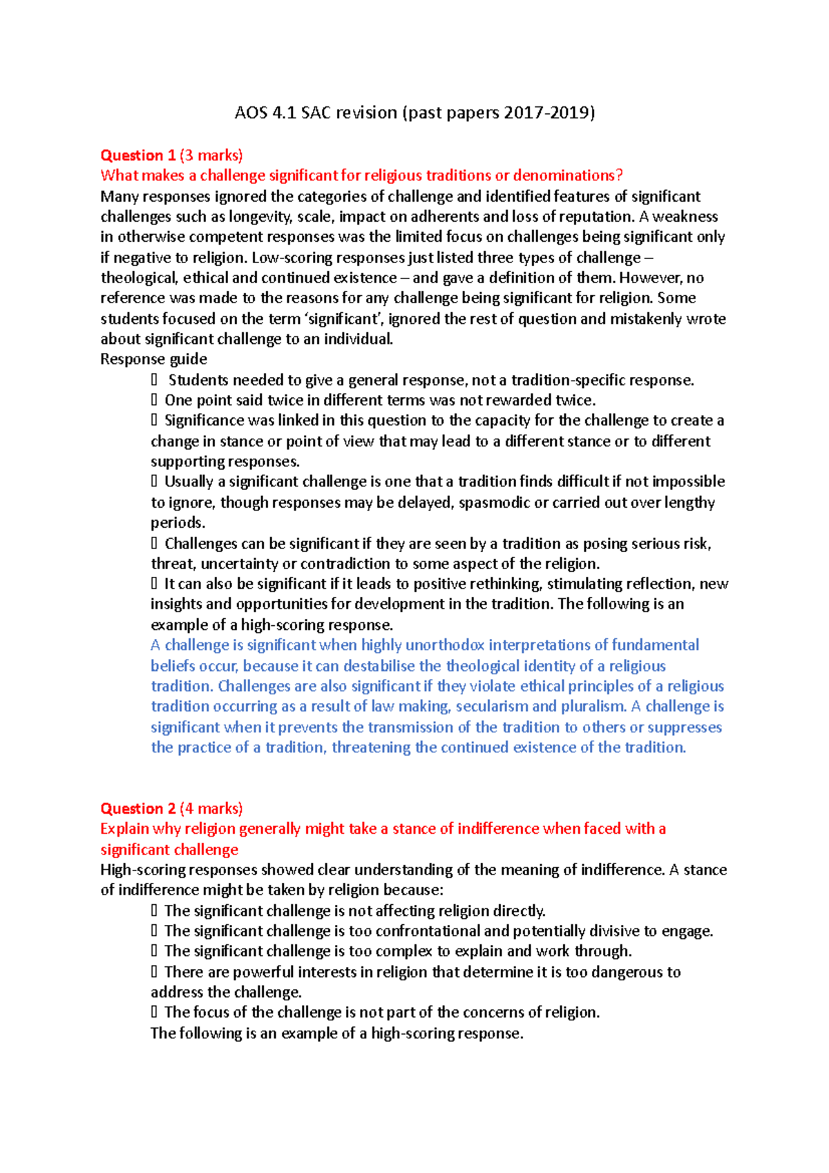 AOS 4.1 SAC revision (past papers 2017-2019 ) - AOS 4 SAC revision ...
