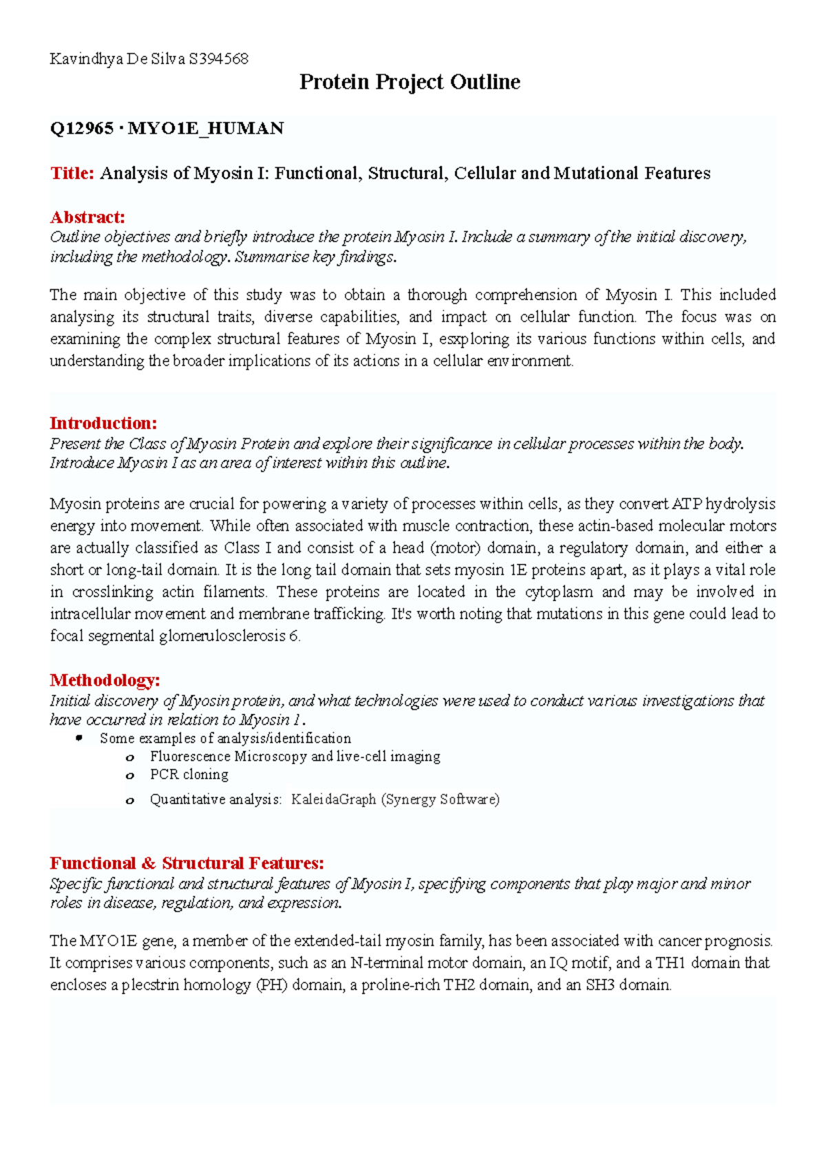 Protein Project Outline - Kavindhya De Silva S Protein Project Outline ...