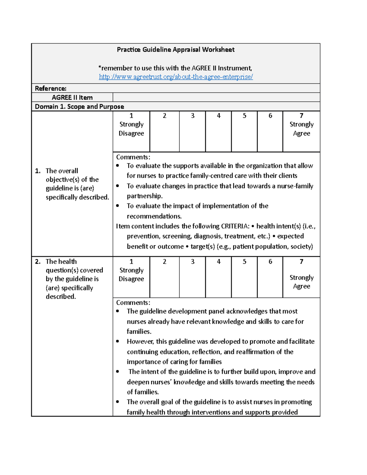 Practice Guideline Appraisal Worksheet - Practice Guideline Appraisal ...