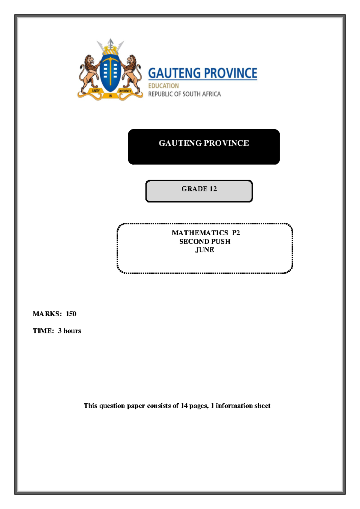 Mathematics P2 Grade 12 Pre June Examination - MARKS: 1 50 TIME: 3 ...