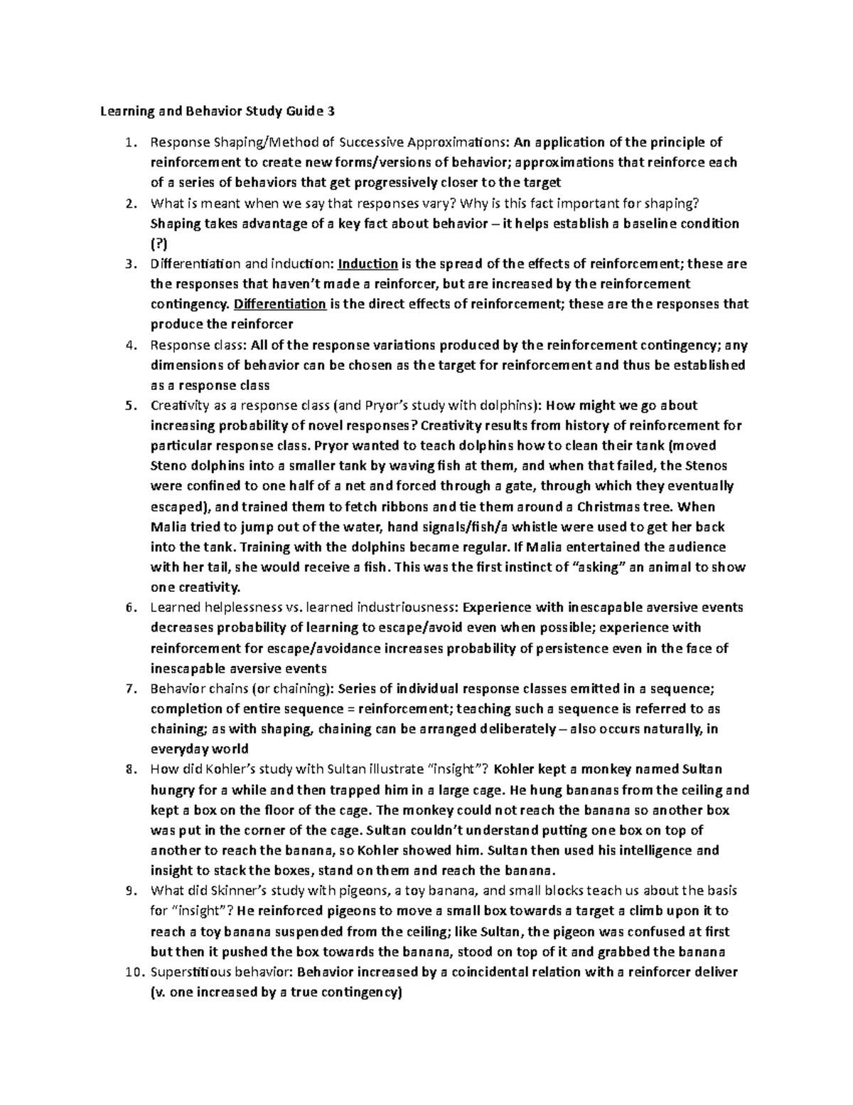 Learning and Behavior Exam 3 Study Guide - Learning and Behavior Study ...