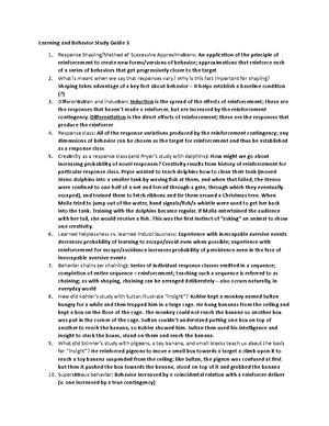 Learning and Behavior Exam 4 Study Guide - Learning and Behavior Study ...