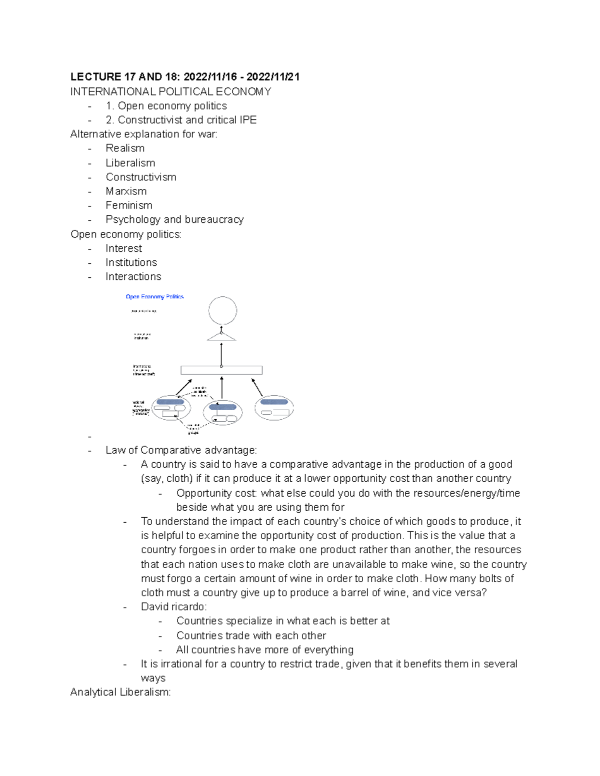 POLI 205, lecture 17,18,19 - LECTURE 17 AND 18: 2022/11/16 - 2022/11/ INTERNATIONAL POLITICAL ...