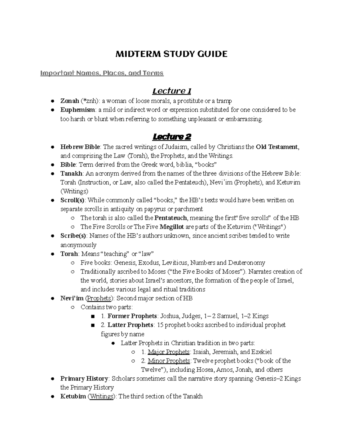 Midterm Study Guide - Professor Stahl - MIDTERM STUDY GUIDE Important ...