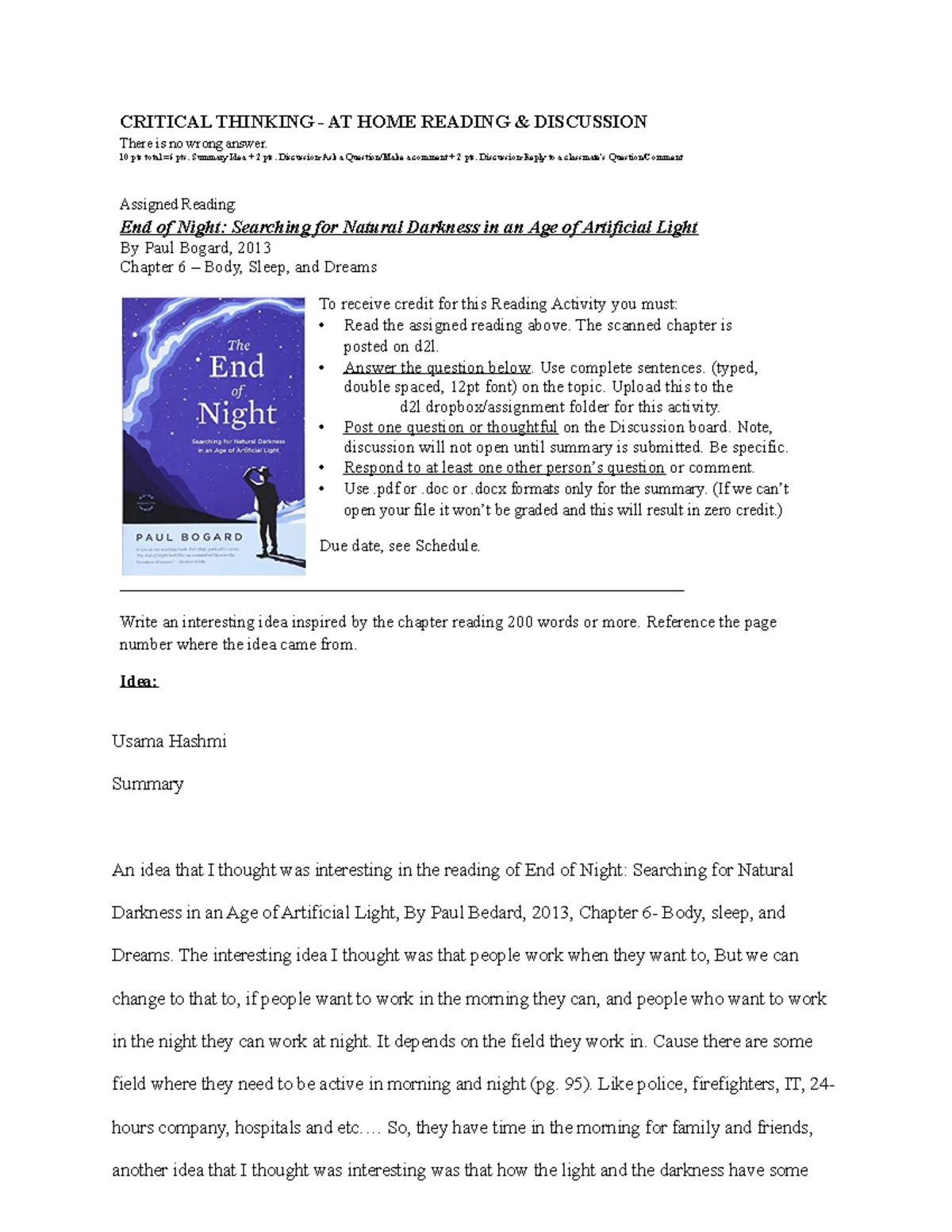 Activity Endof Night 8 25 20 - CRITICAL THINKING - AT HOME READING ...