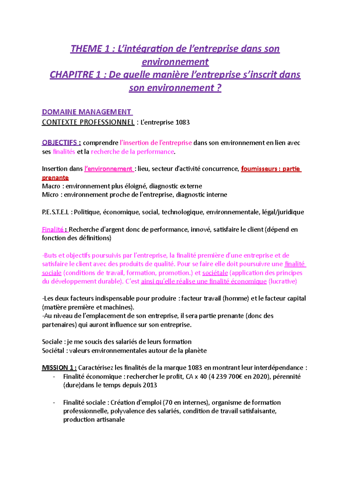 CEJM CHAP 1 - THEME 1 : L’intégration de l’entreprise dans son ...