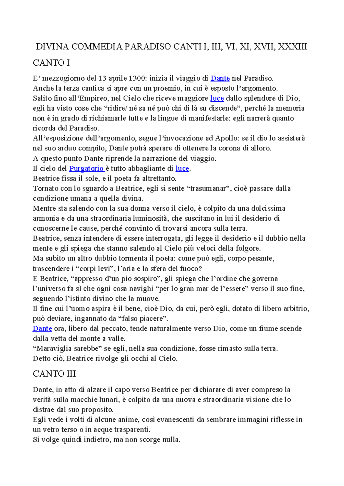 Divina Commedia Paradiso Canti - DIVINA COMMEDIA PARADISO CANTI I, III ...