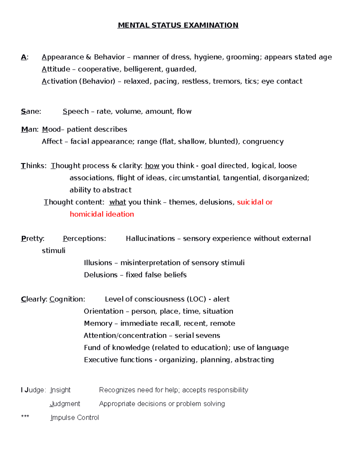 MSE A Sane Man CFM - mental Status Exam very helpful - MENTAL STATUS ...