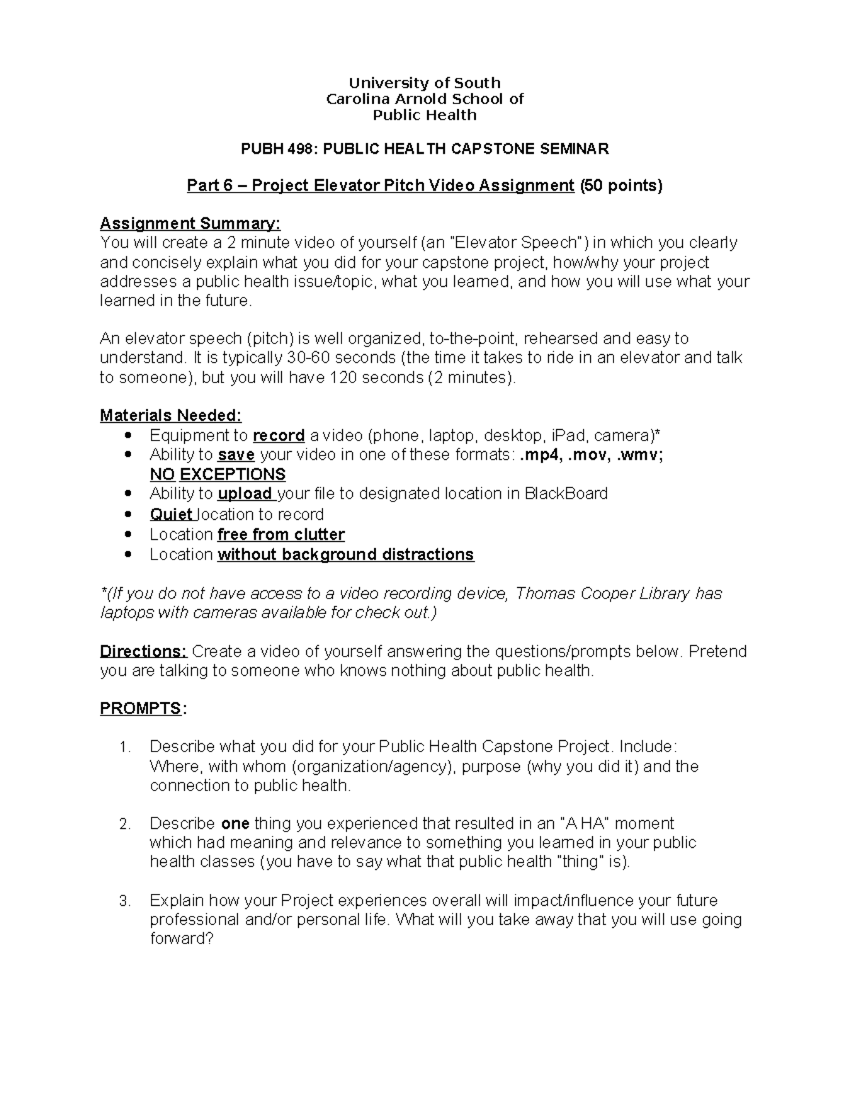 Capstone Project Part6 Elevator Pitch - University of South Carolina ...