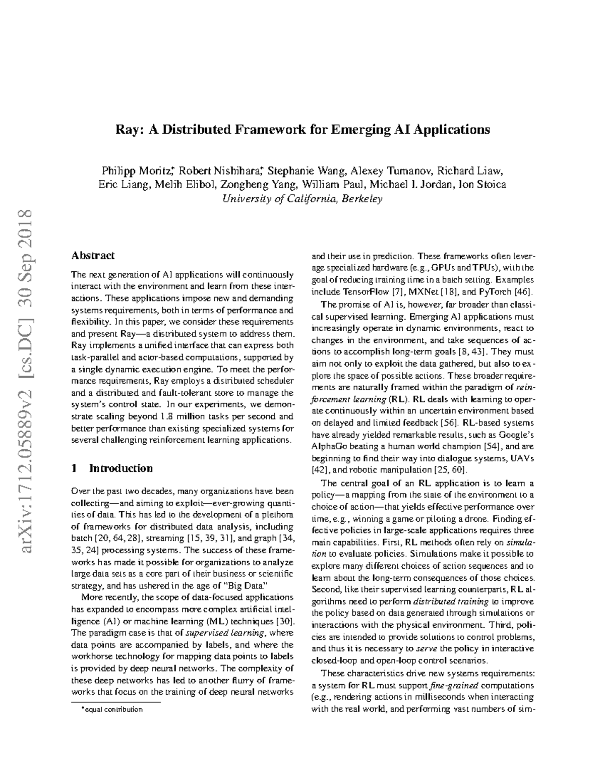 Artículo complementario PEC1 - Ray: A Distributed Framework for ...