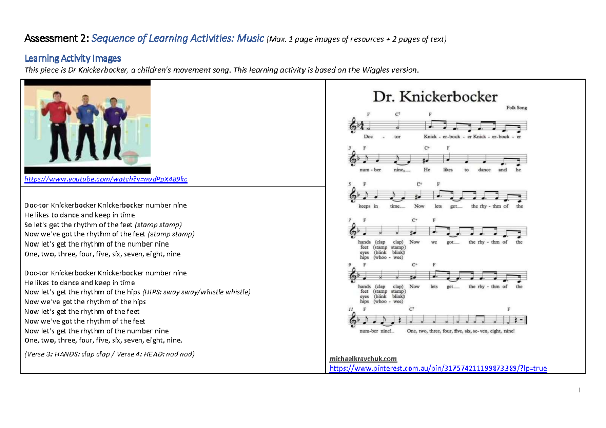 Assessment 2 Music Learning Activities Sample 2022 Acara JH ...