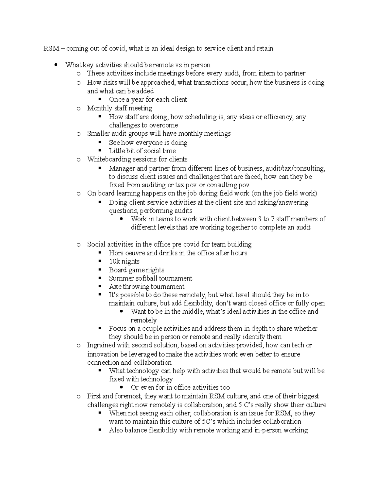 RSM Case Interview Notes - RSM – coming out of covid, what is an ideal ...