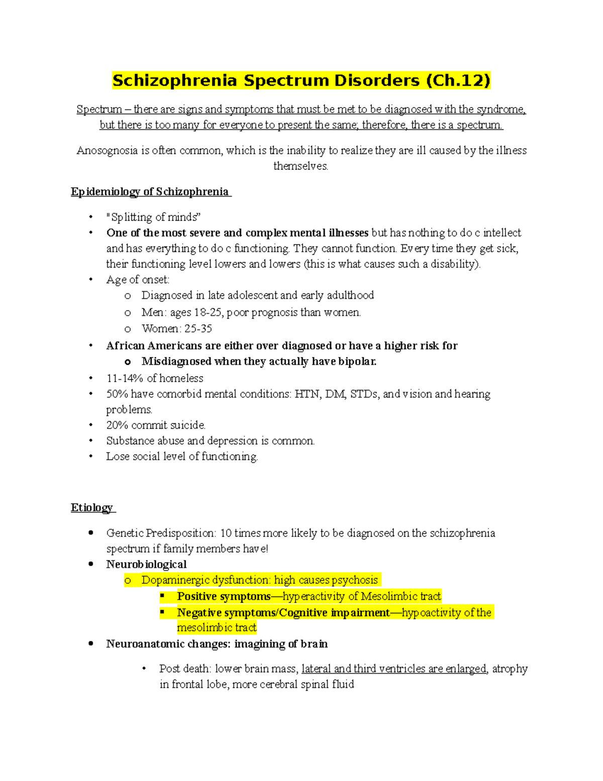 Schizophrenia Spectrum Disorders (ch. 12) - Schizophrenia Spectrum ...