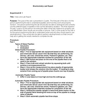 Biochemistry Lab Notebook - seperate a real world example ptz Procedure ...