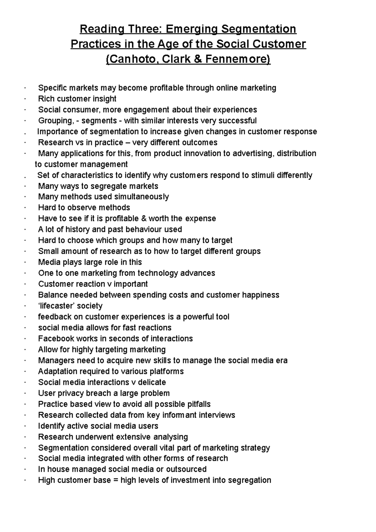 Reading Three - Importance of segmentation to increase given changes in ...