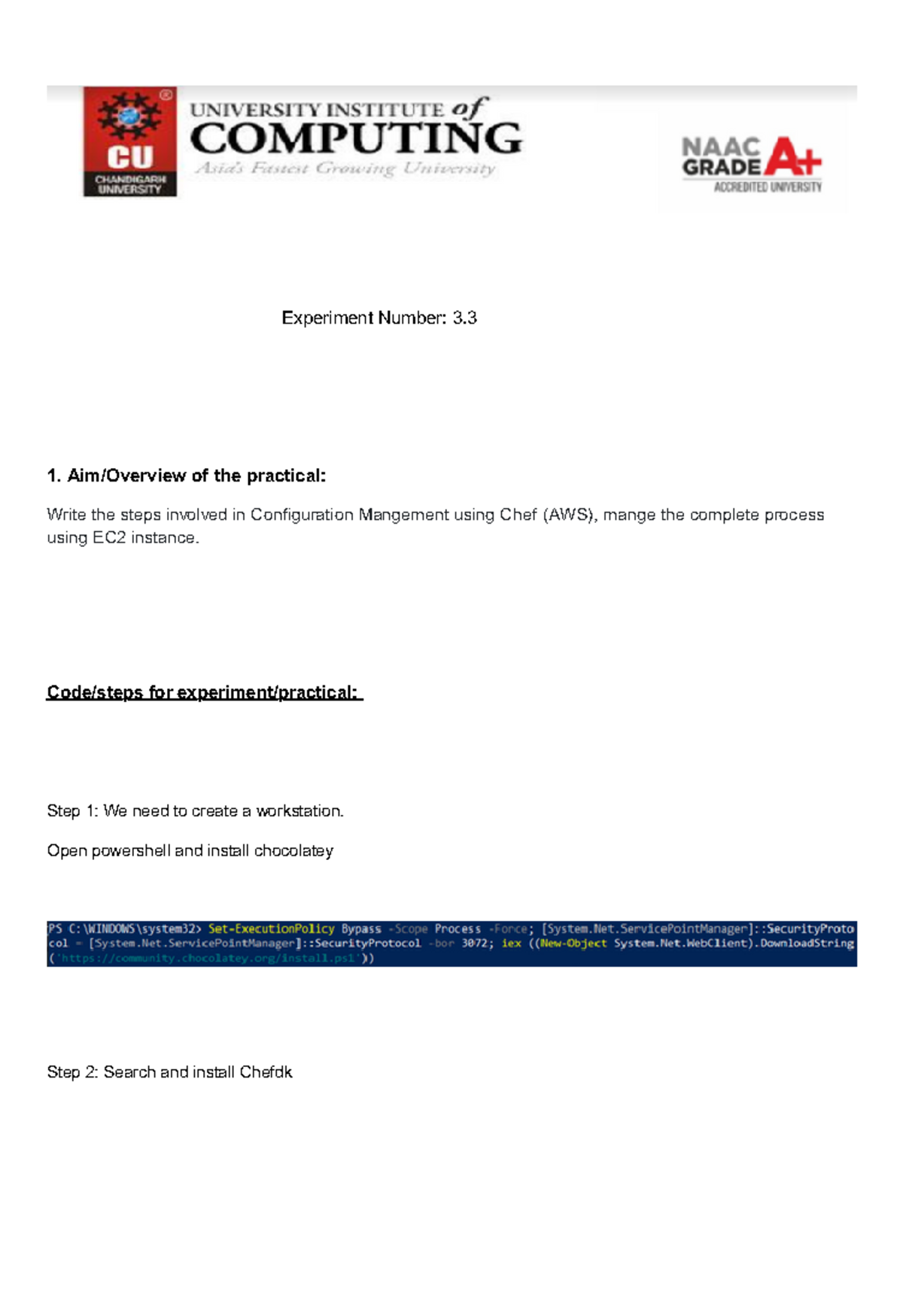 chef configuration - Experiment Number: 3. 1. Aim/Overview of the ...