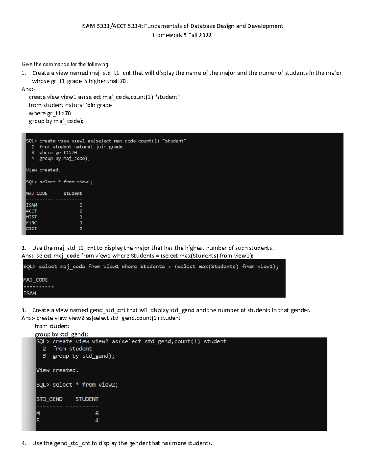 ISAM5331 5333 mhomework - ISAM 5331/ACCT 5334: Fundamentals of Database Design and Development ...