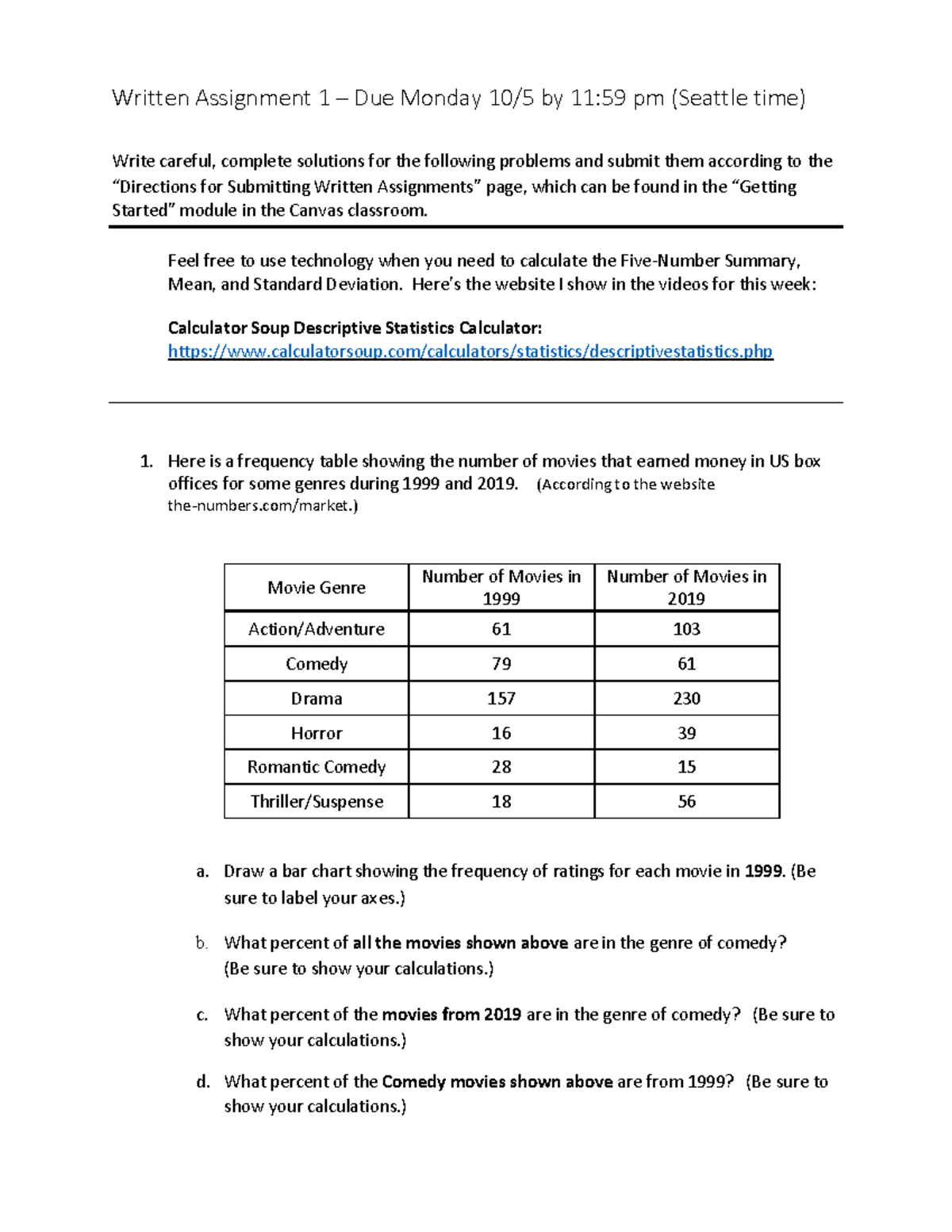 Written Assignment 1 Fall20 - Written Assignment 1 – Due Monday 10/5 by ...