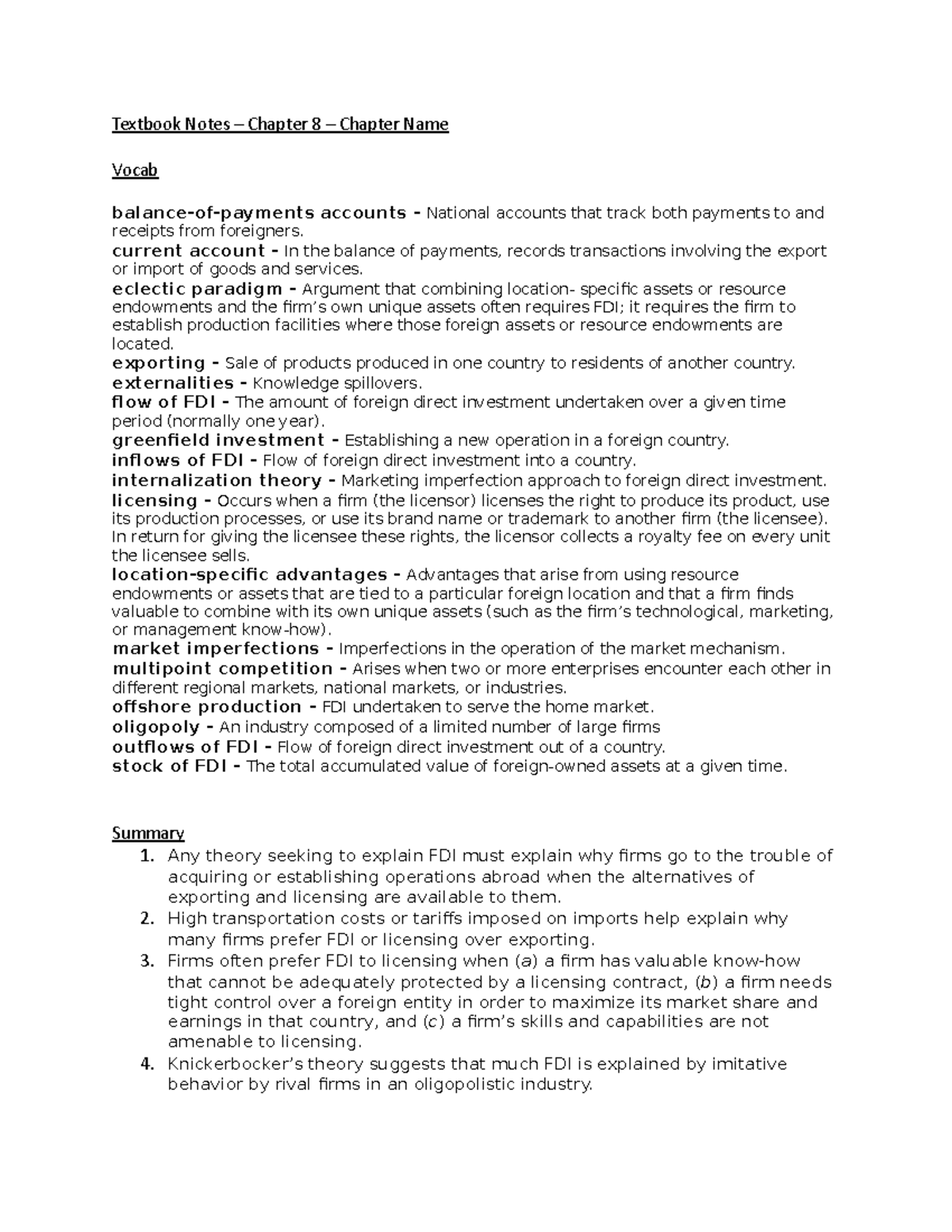 Chapter 8 IBUS - Lecture notes 8 - Textbook Notes – Chapter 8 – Chapter ...