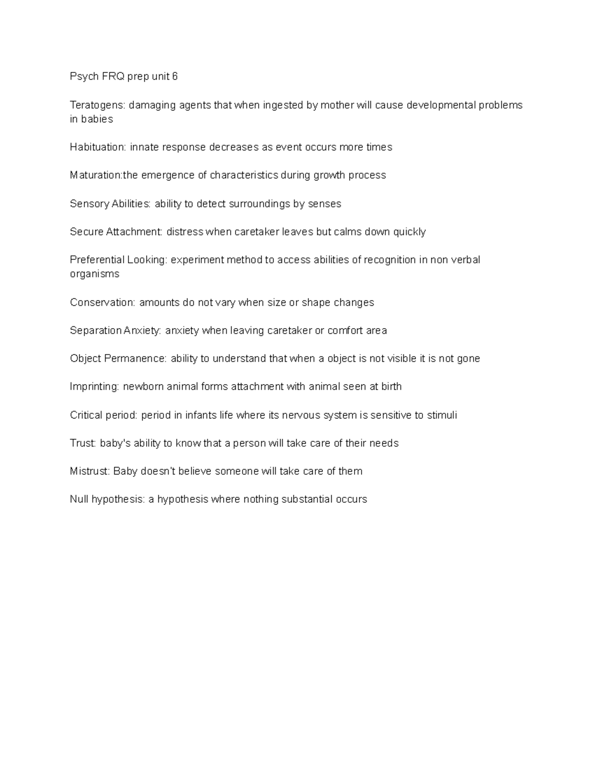 Psych FRQ prep unit 6 cognitive development - Psych FRQ prep unit 6 Teratogens: damaging agents ...