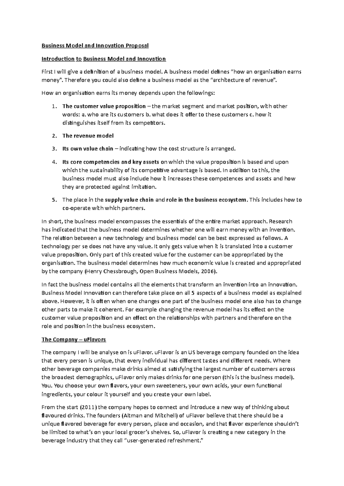 Business Model and Innovation Proposal - Business Model and Innovation ...