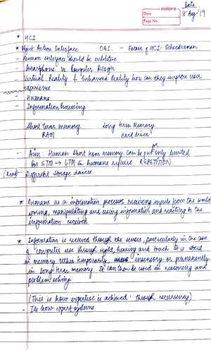 HCI 1 - Notes - Human Computer Interface: Introduction Definition human ...